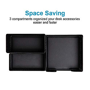 Comix Mesh Pen Pencil Holder with Post It Note Holders Desk Organizer, 3 Compartment Wire Desktop Pen Pencil Cup Caddy Office Supplies Accessories for Home Office School, Black