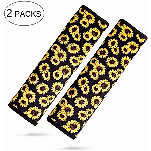 Bulopur Car Seat Straps Shoulder Pads,Yellow Sunflowers Printed Car Seat Strap Covers, Soft Seat Belt Covers for All Car Seats, Pushchair, 2 Piece