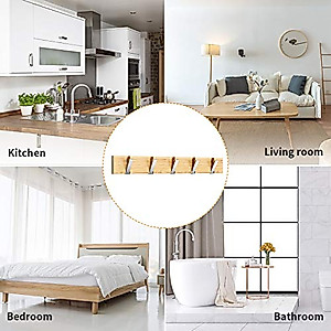 Anjuer Coat Hanger Wall Mounted Clothes Rack 5 Retractable Hooks Heavy Duty Clothes Hat Holder Bamboo Board Silver Hooks