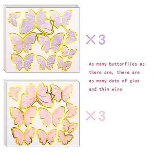 60PCS Pink Purple Gold Butterfly Cake Toppers, 3D Cupcake Toppers Happy Birthday Metal Gold Topper for Girls Women's Party Decorations Women Party Wall Food Decorations,Mixed Size