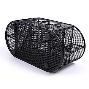MONBLA Desk Supplies Organizer Multi-functional Stationery Caddy Mesh Oval Pencil Holder Desk Office Supplies Organizer 9 Compartments with Drawer for Note Pads Black