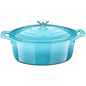 La Cuisine Enameled Cast Iron Oval Dutch Oven Casserole Pot with Lid 5 QT Matte Black Enamel Interior, Teal Porcelain Enamel Coating Finish Exterior