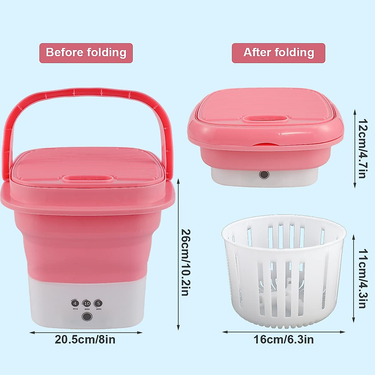 Portable washing Machine,Foldable Mini Washing Machine, Small Washer for Baby Clothes, Underwear or Small Items, Apartment, Dorm, Camping, RV Travel laundry- Gift Choice (Pink)