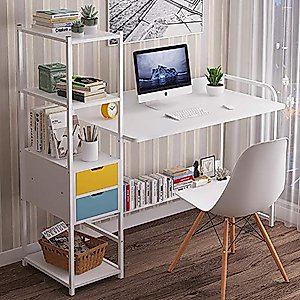 Computer Desk with 4 Tier Shelves,Writing Desk with Storage Bookshelf,Reversible Study Table with for Writing,Computer Games,Home,Office