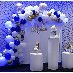 100Pcs Blue Gold White Balloon Garland & Arch Kit-100pcs Latex Balloons, 16 Feets Arch Balloon Strip Tape for Baby Shower Birthday Wedding Party Backdrop