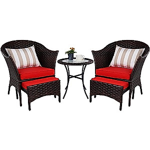 Elevon Patio Conversation Set Outdoor Wicker Furniture with 2 Chairs for Porch and Yard, OneSize, Red