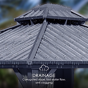 Kozyard Caesar 10'x12' Hardtop Gazebo - Permanent Metal Pavilion with Netting and Shaded Curtains for Patio, Backyard, and Deck - Galvanized Steel Outdoor Aluminum Canopy, Double Roof Gazebo (Grey)