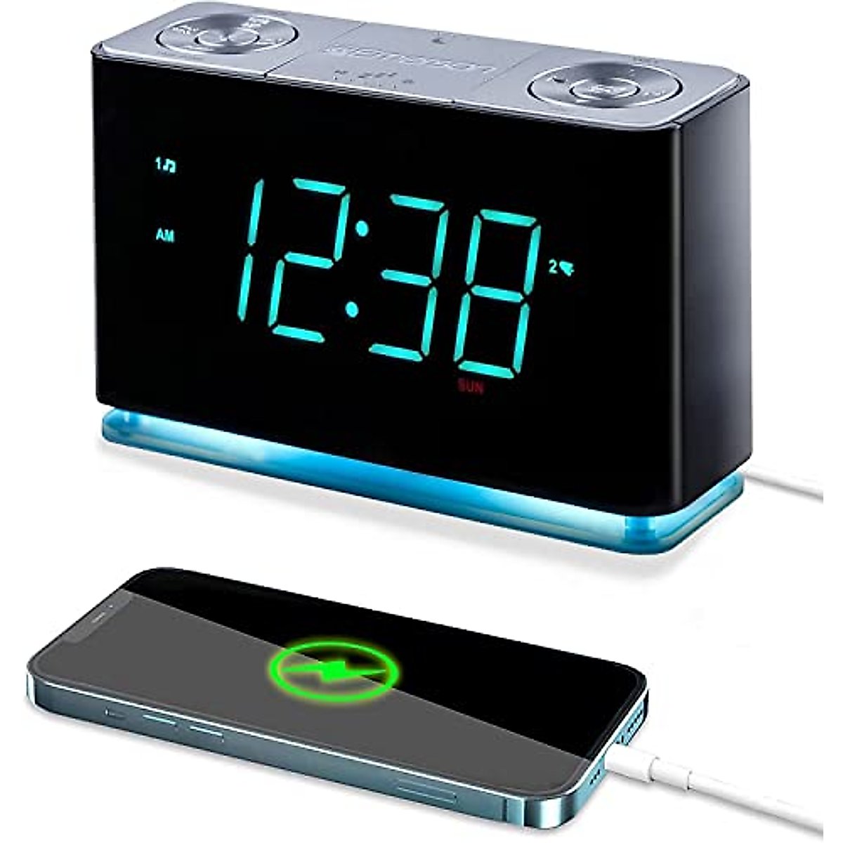 Emerson SmartSet Alarm Clock Radio with Bluetooth Speaker, Charging Station/Phone Chargers with USB port for iPhone/iPad/iPod/Android and Tablets, ER100301, Black