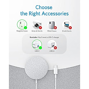 Anker Magnetic Wireless Charging Pad with Sleek Design, PowerWave Select+ Magnetic Pad, 5 ft Built-in Charging Cable, 7.5W Only Compatible with iPhone 12 (No AC Adapter)