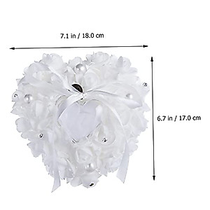 Abaodam Accessories Ring Pillow Wreath Decor Heart Ring Wedding Decor Rose Flower Ring Tray Wedding Ring Pillow Bridal Pillows Ring Pillow Heart Ring Box Ring Holder White Crystal Foam 1pc