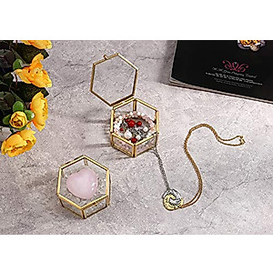 Jovivi Gold Copper Clear Glass Lid Terrarium Box/Bracelet Necklace Earrings Ring Jewelry Display Organizer Decorative Box Case Home Office Decor