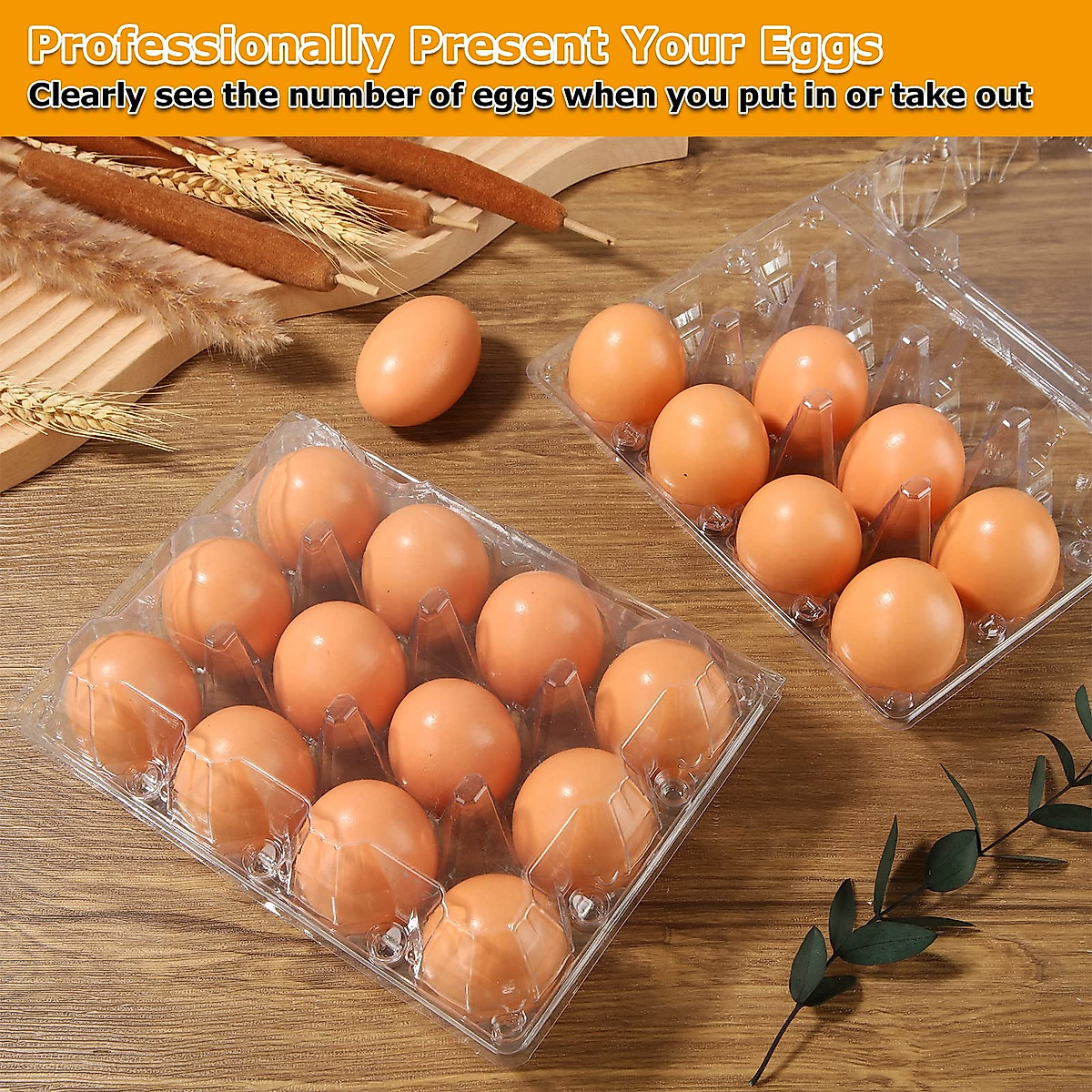 40 Pack Egg Cartons Cheap Bulk, Reusable Plastic Egg Cartons for Chicken Eggs, 1 Dozen Holds up to 12 Eggs, Clear Empty Reusable Egg Carton for Home Ranch Chicken Farm, Business Market Display