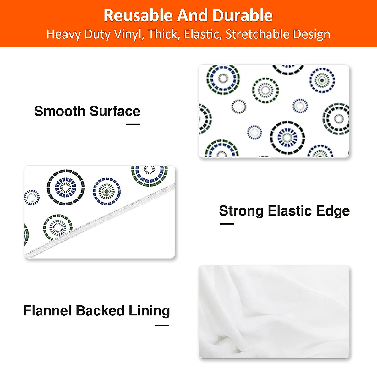 KENOBEE 6ft Picnic Table and Bench Fitted Cover, 72" Flannel Backing Elastic Edge Waterproof Wipeable Plastic Cover Fitted Vinyl Tablecloth for Home Goods Indoor Outdoor Patio, Blue Flywheel