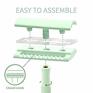 Bambaw Women Safety Razor with 5 Double Edge Safety Razor Blades, Metal Double Edge Razor, Eco Friendly Razor, Reusable & Plastic Free – Mint Green