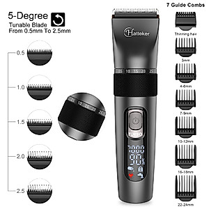 Hatteker Adjustable Beard Trimmer Hair Cutting Kit Hair Clippers for Men Cordless Waterproof Three-Speeds/15-pieces Hair Trimmer USB Rechargeable