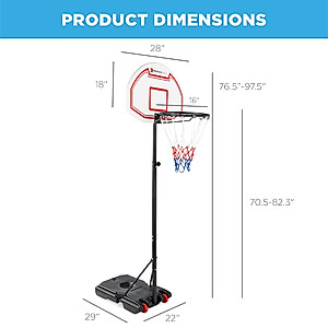 Best Choice Products Kids Height-Adjustable Basketball Hoop, Portable Backboard System w/ 2 Wheels, Fillable Base, Weather-Resistant, Nylon Net, Adjusts from 70.5in to 82.3in