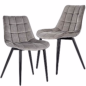 HOMHUM Dining Chairs Set of 2, Velvet Leisure Upholstered Modern Chair with Metal Legs for Kitchen Living Room,Gray
