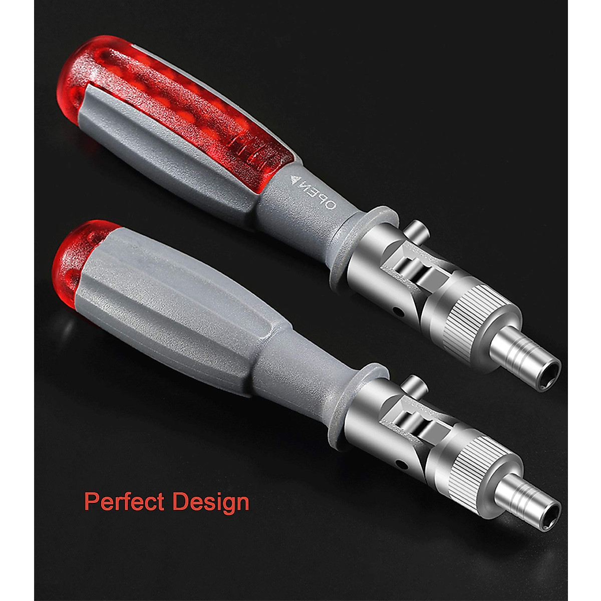 Deselen Ratcheting Screwdriver with Magnetic Bit Ratchet, Multi Bit Set, 10 in 1 Screwdriver Small Pocket Stubby Design, 1 Pack All in One Screwdriver (Red)