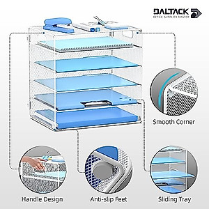DALTACK 5-Tier Letter Tray Paper Organizer, File Organizer Paper Sorter, Desk Organizer with Handle for Office Supplies,White…