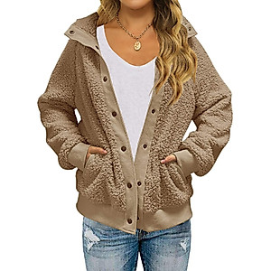 MEROKEETY Women's 2024 Winter Long Sleeve Button Sherpa Jacket Coat Casual Warm Fleece