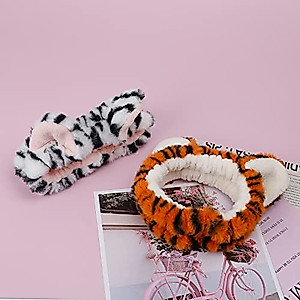 Hofar Tiger Face Wash Headband Hairband with Tiger Ears Coral Fleece Cartoon Cute Creative Hair Accessories