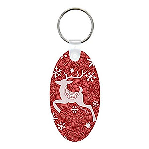 Stocking Stuffer Keychain Winter Holiday Reindeer Theme 2-Pack Aluminum Oval Keychain