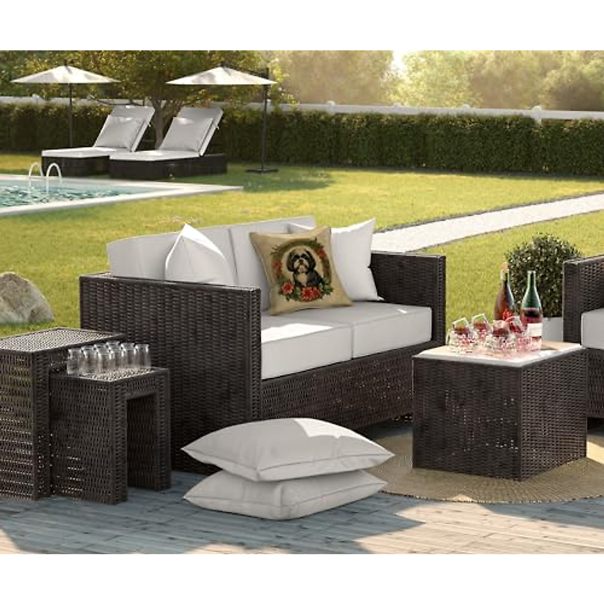 Caroline's Treasures DAC2432PW1818 Shih Tzu Christmas Flowers Throw Pillow Machine Washable, Indoor Outdoor Decorative Pillow for Couch, Bed or Patio, 18Hx18W