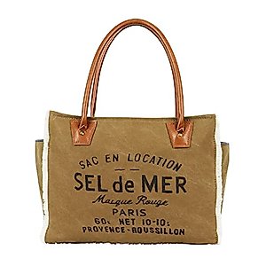Lamyba Sel De Mer Canvas HandBag Upcycled Canvas Vegan Leather Tote Bag, Large Brown