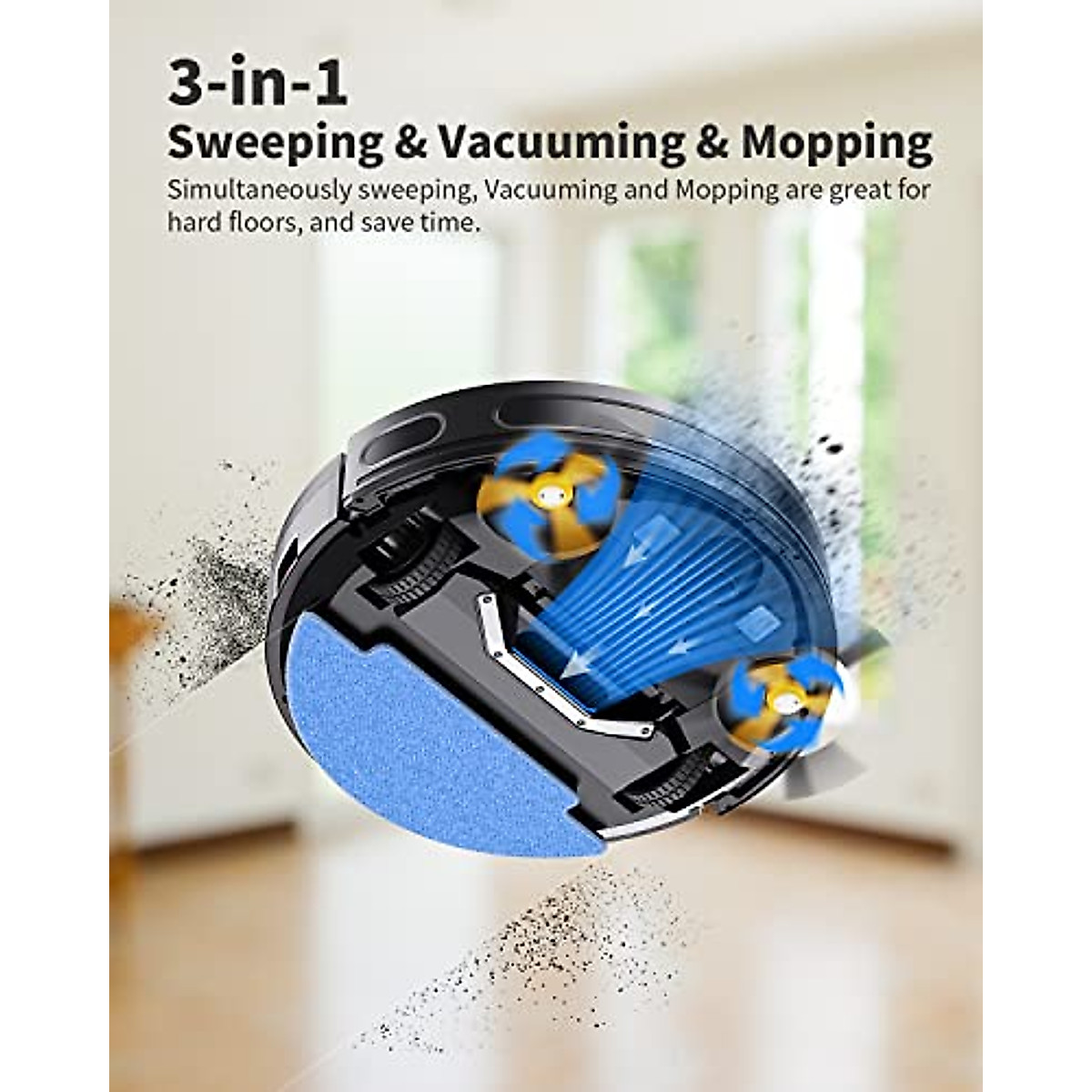 Robot Vacuum and Mop Combo, 3 in 1 Robotic Vacuum Cleaner with Watertank/Dustbin/Brush, Self-Charging, schedule cleaning, anti-blocked by hair, Remote/App/Alexa, Ideal for Hard Floor/Pet Hair/Carpet