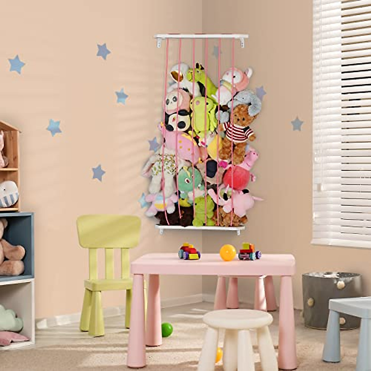 Telihel Stuffed Animal Storage Wood Soft Toy Shelf with Adjustable Length Large Corner Plush Toys Holder for Nursery Play Room Bedroom Kid Room (White)