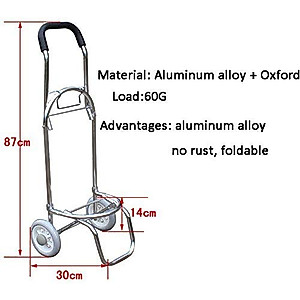 Shopping Trolley on Wheels Multi Function Shopping Cart Two-Wheel Aluminum Alloy Ultra-Light Portable Folding Cart is Practical and Convenient to Fold Storage Hand Trucks,D,87 * 35Cm ,Sho