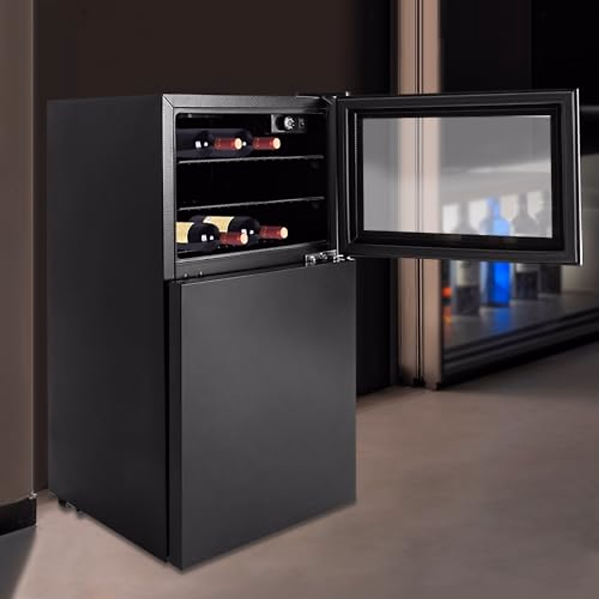 RibasuBB Wine Cooler Refrigerator, 30 Bottles Dual Zones Wine Fridge, Wine Fefrigerator for Red, White, Champagne & Sparkling Wine for Home Office Bar