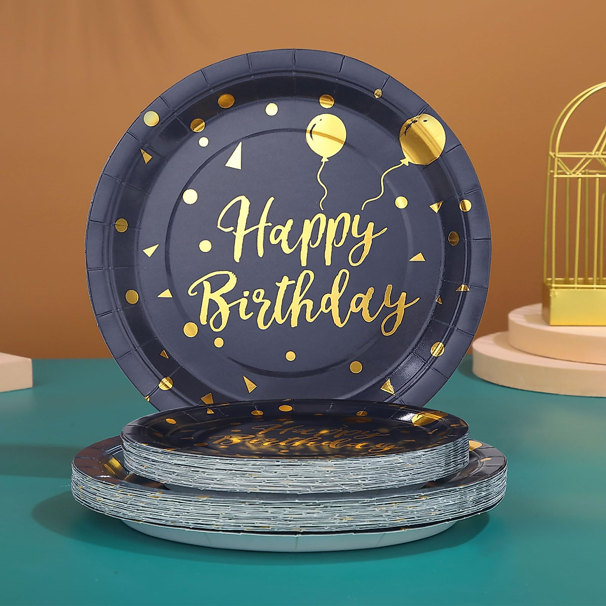 joy akkess 175 Pcs Blue Birthday Party Supplies - Blue Birthday Plates and Napkins Set Serves 25 - Blue and Gold Birthday Plates Napkins Cups Cutlery for Men Happy Birthday Party Decorations