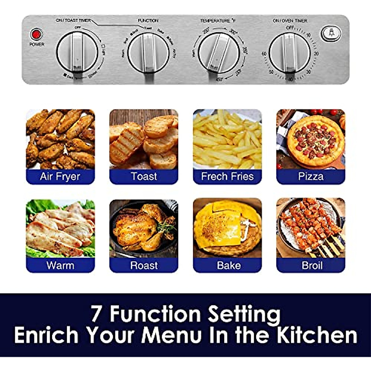 Toaster Oven Air Fryer Combo, AUMATE Kitchen in the box Countertop Convection Oven, Airfryer,Knob Control Pizza Oven with Timer/Auto-Off, 4 Accessories and Recipe Included,1550W,19 QT, Stainless Steel