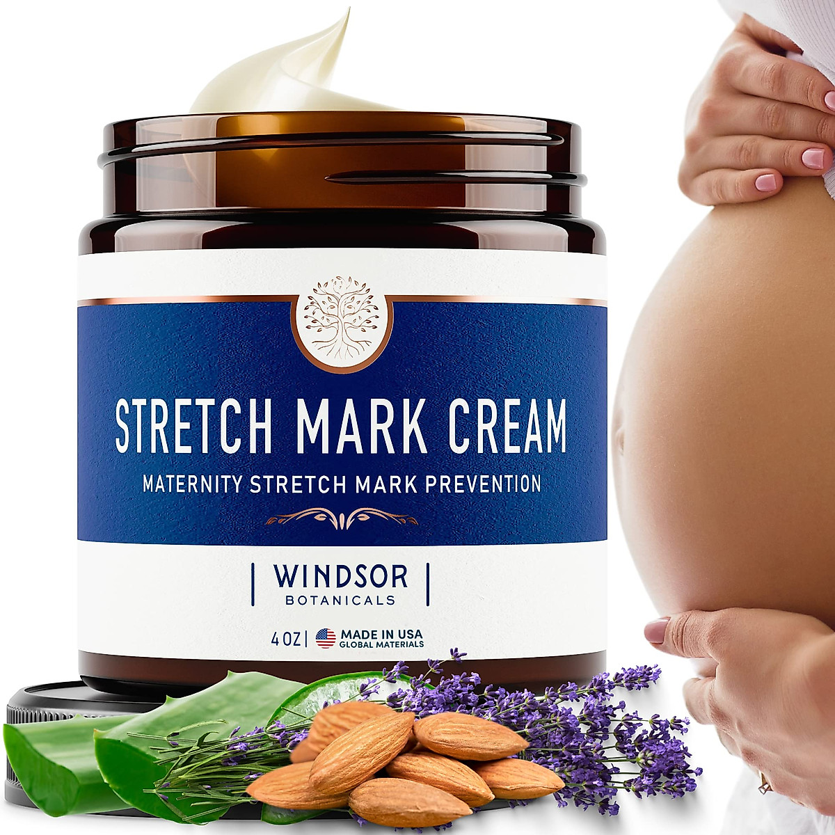 Pregnancy Stretch Mark Prevention Cream - Moisturizing Belly Stretch Mark Cream Remover Rich in High-Potency Cocoa, Aloe, Shea Butter - Hypoallergenic Nourishing Pregnancy Must Have Skin Care - 4oz