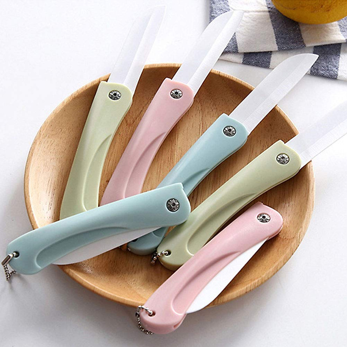 Fruit Knife, Ceramic Kitchen Knife Curved Blade with Good Hardness for Kitchen Accessory (Green)