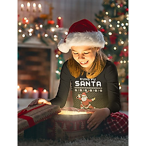 Kungfu Santa Claus Funny Youth Kids Ugly Christmas Shirt Tacky Sweater Style Xmas Holiday Long Sleeve T-Shirt Medium Black