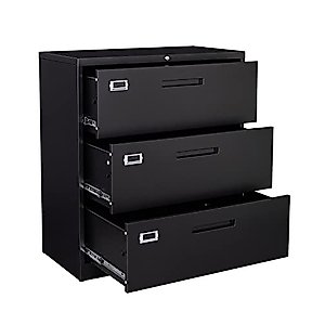 MIIIKO Lateral File Cabinet with Lock, 3 Drawer Lateral Filing Cabinet, Large Deep Drawers Locked by Keys, Metal Storage File Cabinet for Hanging Files Letter/Legal/F4/A4 Size