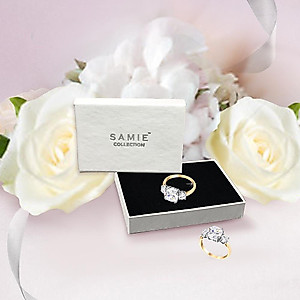 Samie Collection 3 Stone CZ Engagement Ring for Women Inspired by Royal Wedding in Gold Plating, Size 9