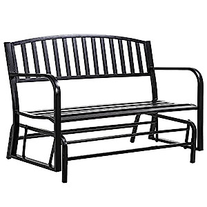 Metal Outdoor Glider Bench Waterproof Patio Glider Bench Porch Glider Swing Rocking Chair Glider with Powder Coated Frame for Garden Porch Balcony Backyard Lawn