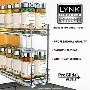 Lynk Professional® Pull Out Spice Rack Organizer for Cabinet - Slide Out Vertical Spice Rack - 4-1/4 inch Wide Sliding Spice Organizer Shelf - Double, Chrome