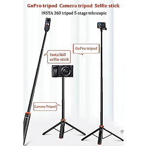 UURig Extendable Gopro Tripod for Insta360 Selfie Stick Gopro Hero 10/9/8/7/6/5 Black/Gopro Max DJI Osmo Action Insta 360 AKASO Action and More Action Camera (T3)