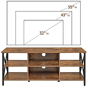 WEENFON Stand for 55 Inch TV, Retro Home Media Entertainment Center with 6 Storage Shelves, Industrial TV Console Cabinet for Living Room, Modern TV Stand Table, Rustic Brown