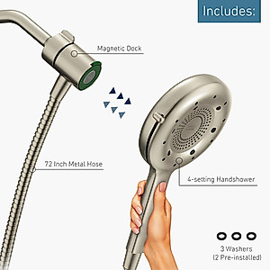 Moen N400H0BN Quattro Handheld Four Unique Shower Experiences and Magnetix Dock, Brushed Nickel