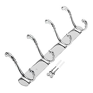 MroMax Silver 4 Row Hooks Household Coat Rack Wall Mounted Towel Rack Towel Cap Hanging Hook Polished 1Pcs