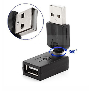 CERRXIAN Rotating and Swivel Twist USB 2.0 Type A Male to Type A Female 360 Degree Rotation Adjustable Right Angle Extension Adapter Convertor (2-Pack,AM-FM)
