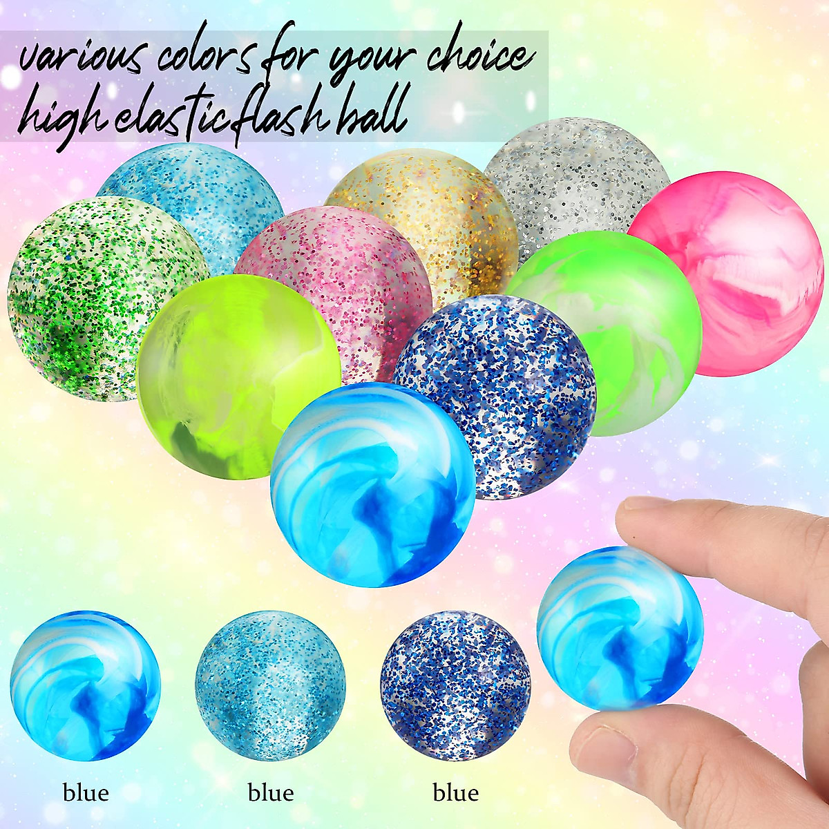 Chivao 24 Pieces Bouncy Balls 32 mm Space Theme Rubber Balls Swirl Cloud Bouncing Balls Glitter Balls Colorful Mini Bouncy Balls for Party Favors, Present Bag Filling