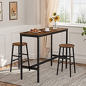 MAHANCRIS Bar Stools, Set of 2 Round Bar Chairs with Footrest, 24.4 Inch Kitchen Breakfast Bar Stools, Industrial Bar Stools, Easy Assembly, for Dining Room, Kitchen, Rustic Brown BAHR0201Z