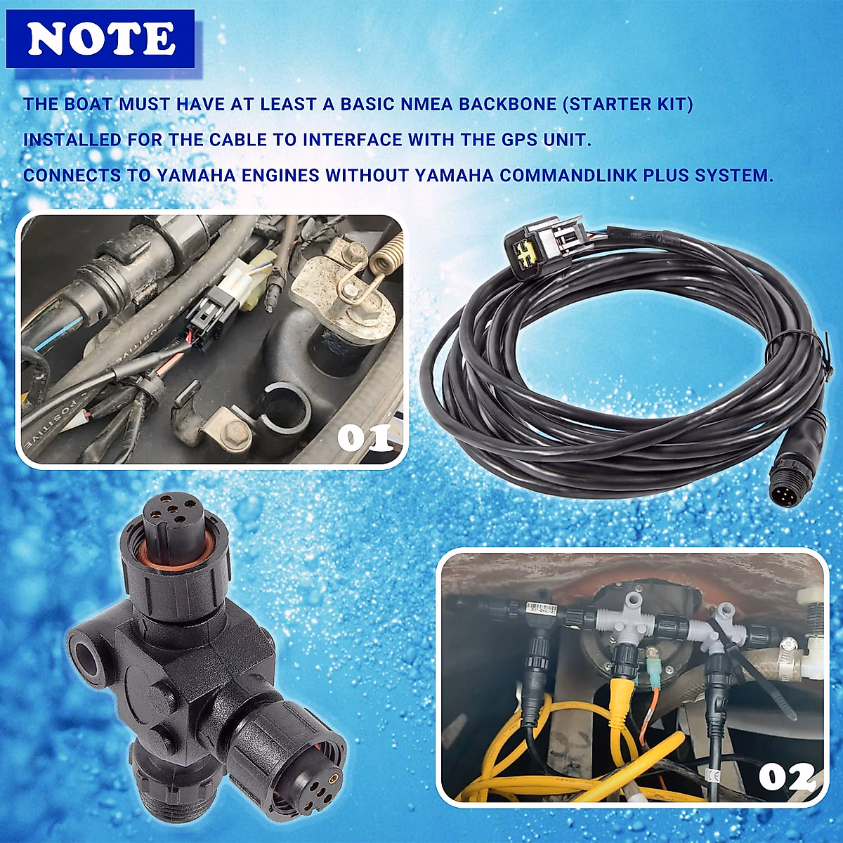 Replace for Yamaha Engine Interface Cable 000-0120-37, 3004.6865 NMEA 2000 Cable Connector and T Connector for Yamaha Outboard 2006-2023（4.5m/15ft）