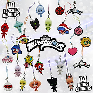 Miraculous Ladybug Advent Kwami Calendar - 24 Days of Miniature Kwamis & Seasonal Charms - Christmas Countdown Calendar with Hooks & Ribbons, Festive Collectible Toys for Kids Holiday Joy